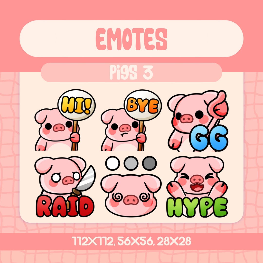 Kawaii Pig Emotes Pack, Cute Twitch/discord Stream Set (digital ...