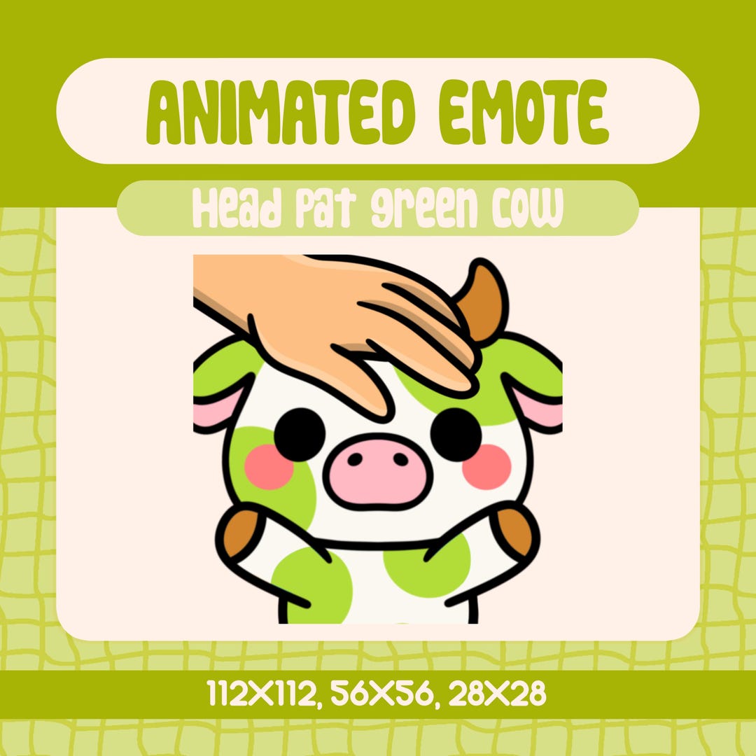 Kawaii Green Cow Head Pat Animated Emote, Cozy Farm Stream (digital ...