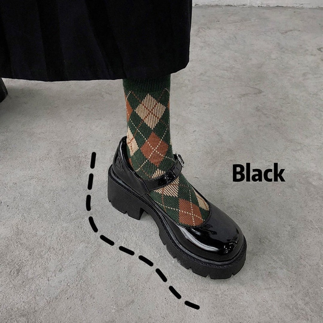 Shoes Black Platform Japanese High Heel Y2k Campus Mary - Etsy