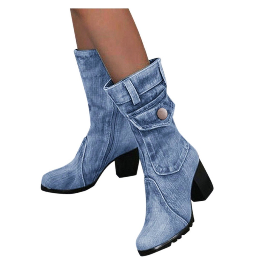 Blue Jeans Boots Women's Mid-rise Boots Rome Slip-on - Etsy