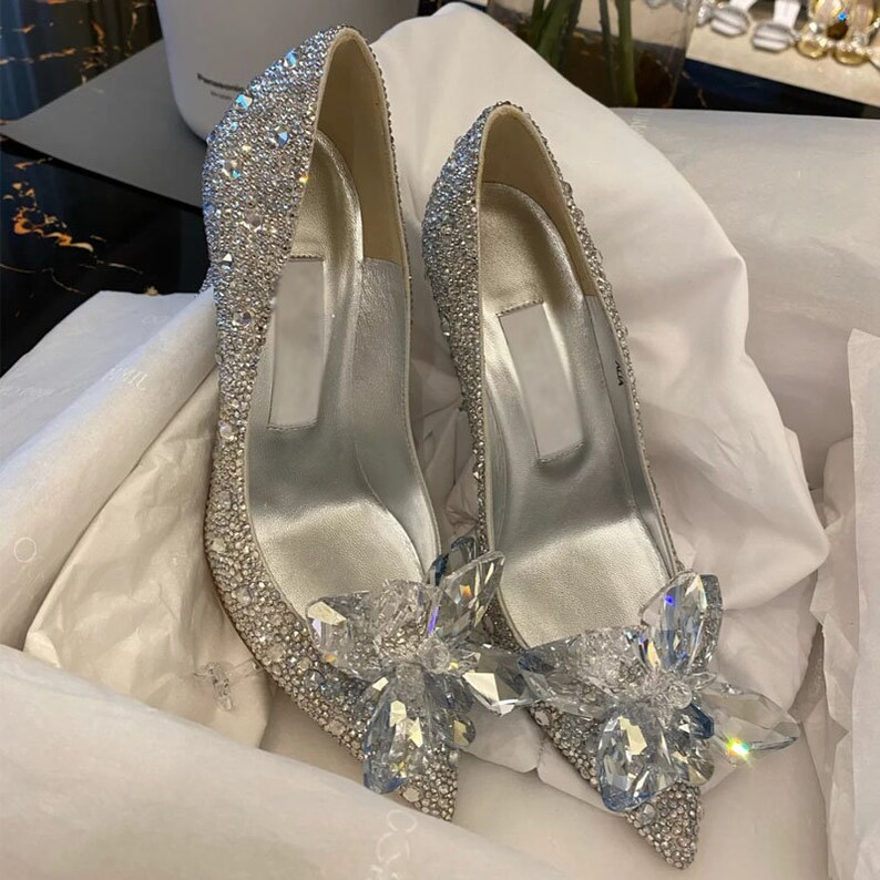Cinderella Shoes Rhinestone High Heels Women Pumps Pointed Toe - Etsy