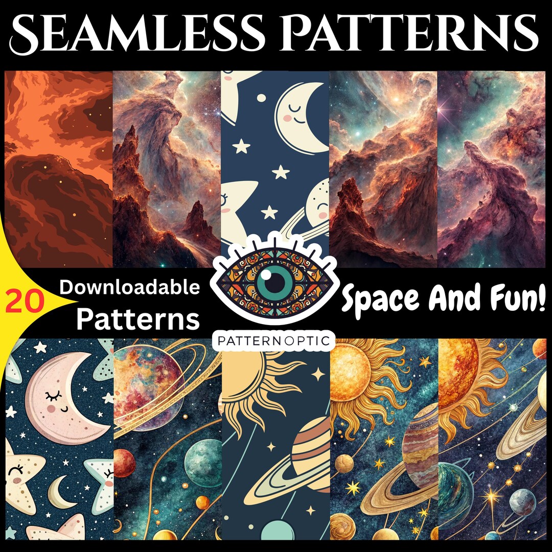 Space Seamless Patterns: Fun Digital Paper Pack (PNG Download) - Etsy