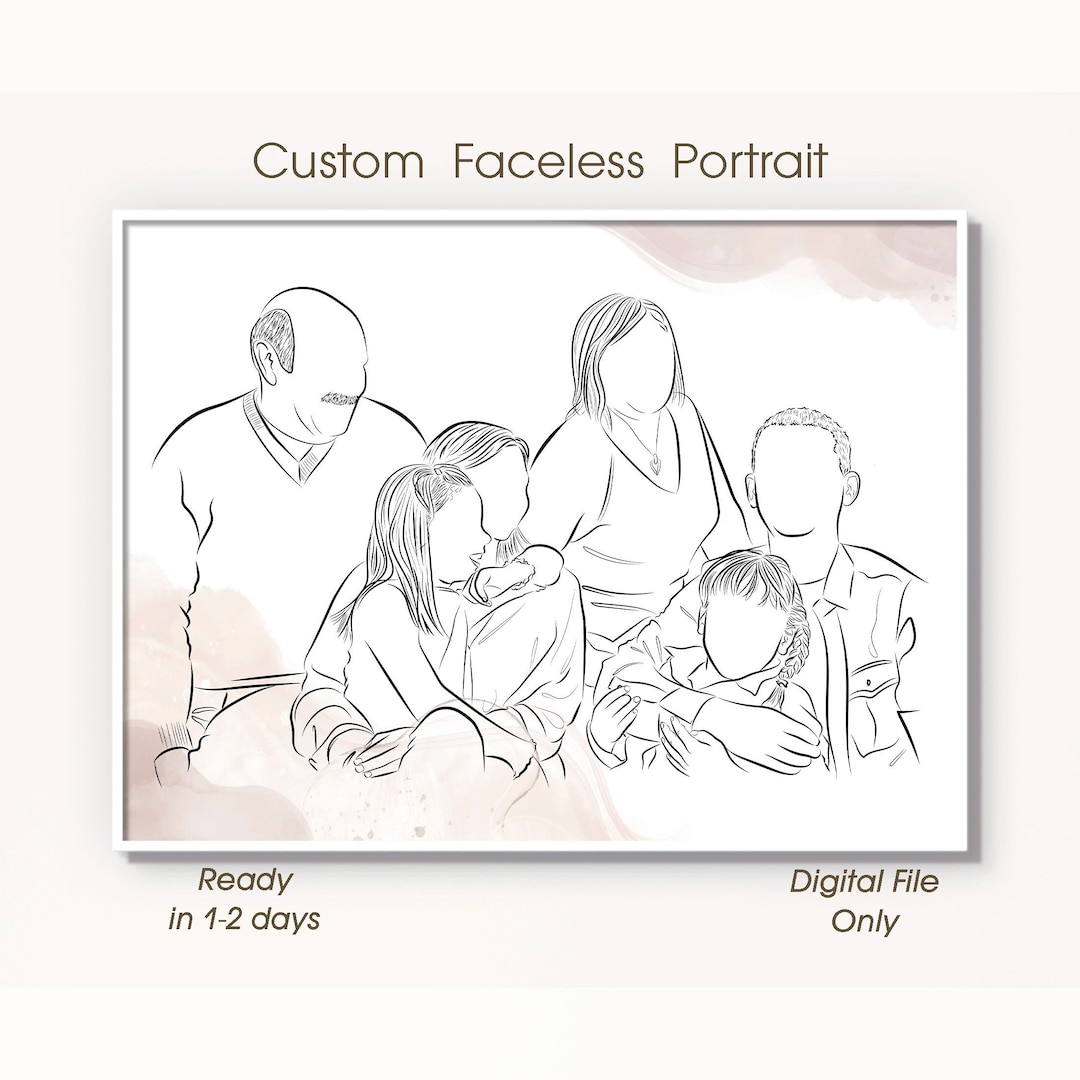 Custom Faceless Portrait Print Sketch From Photo Family Line - Etsy