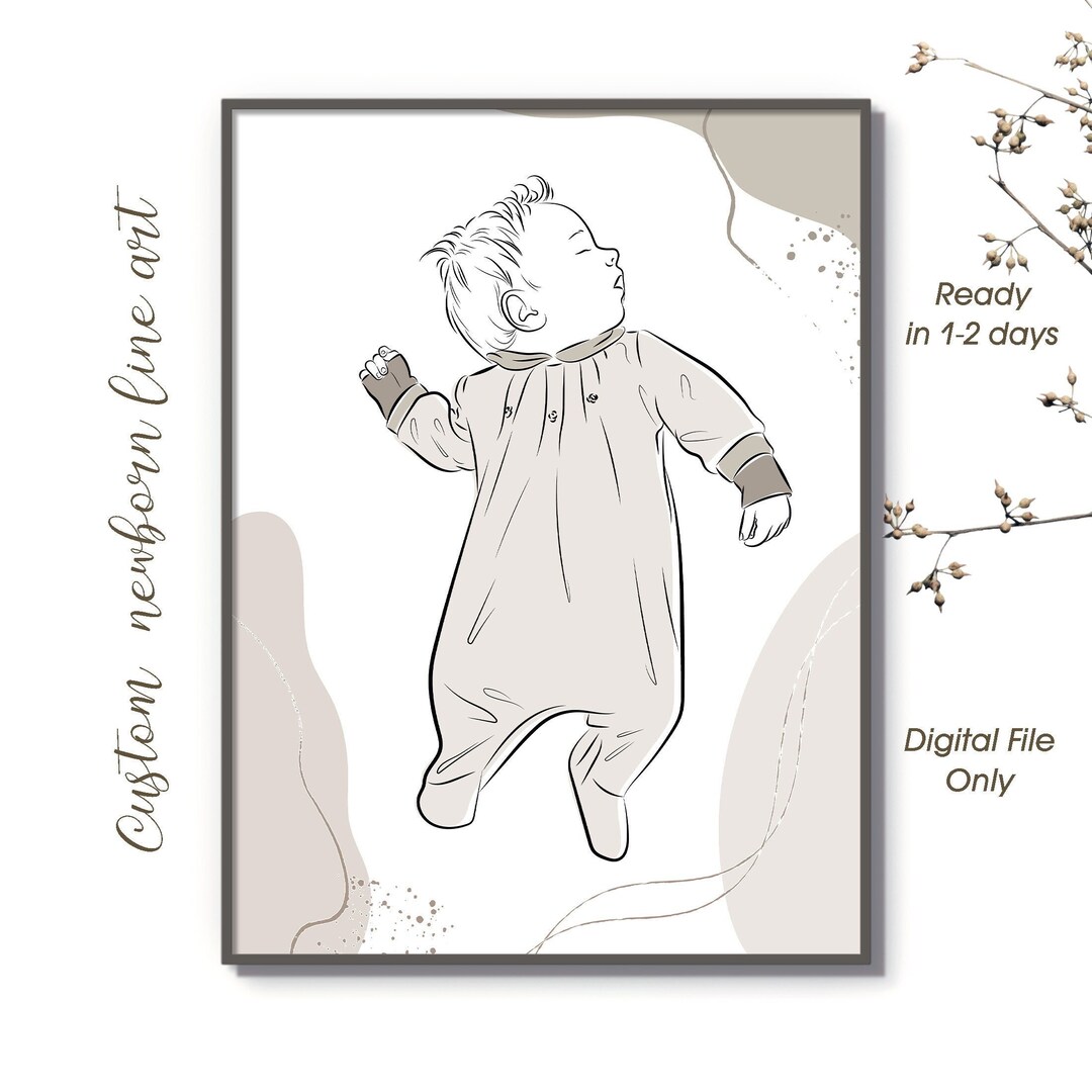 Newborn Drawing Sketch From Photo Custom Faceless Portrait New Mom Gift ...