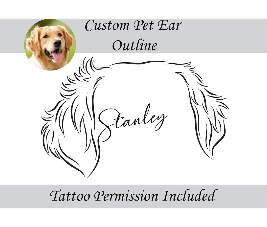 Personalized Dog Ear Outline Drawing, Pet Ears Line Art, Tattoo Permit ...