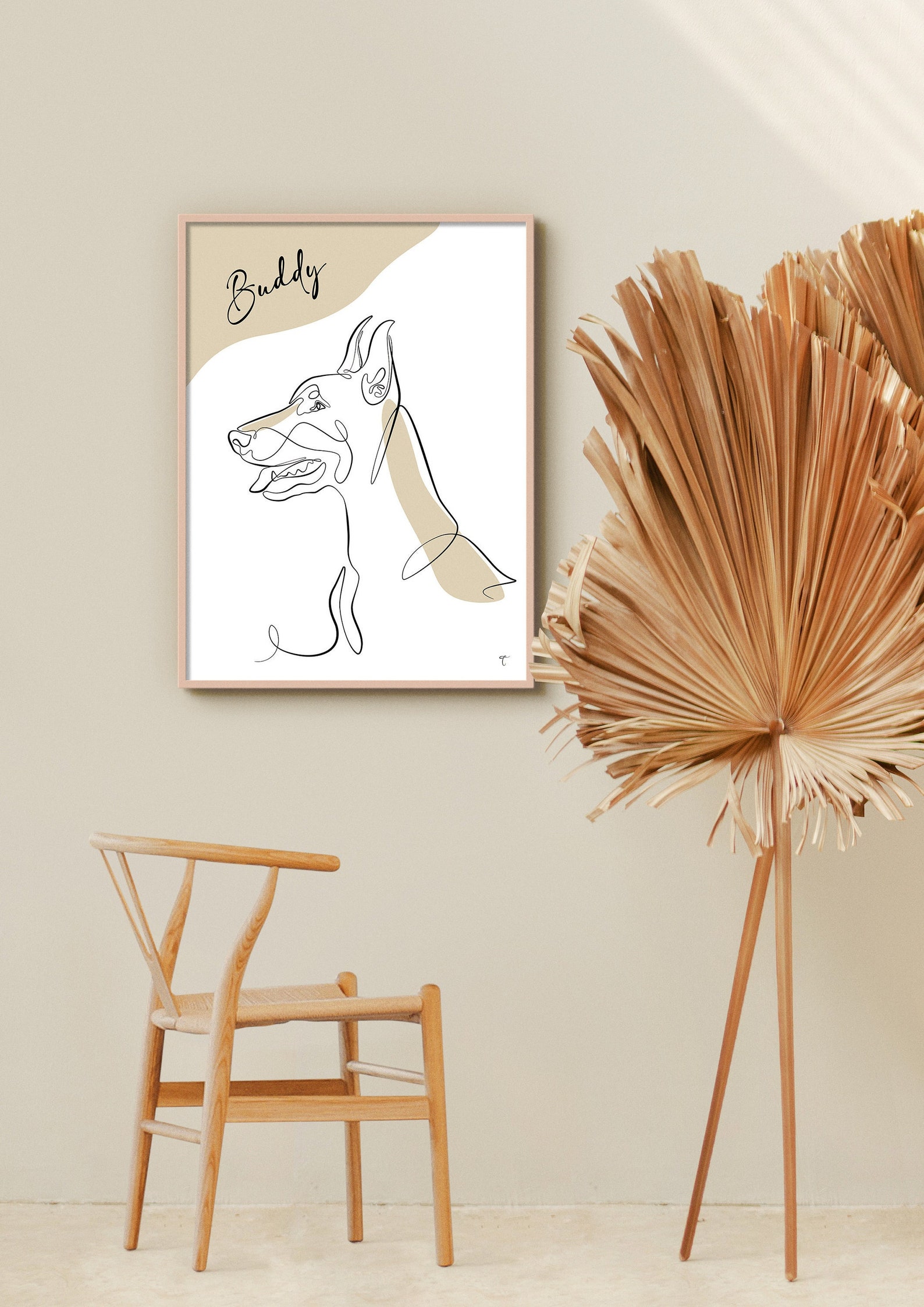 Doberman Line Art Portrait Digital Drawing Personalized Dog - Etsy