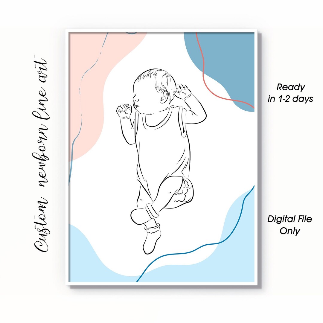 Newborn Baby Drawing Sketch From Photo Custom Faceless Portrait New Mom ...