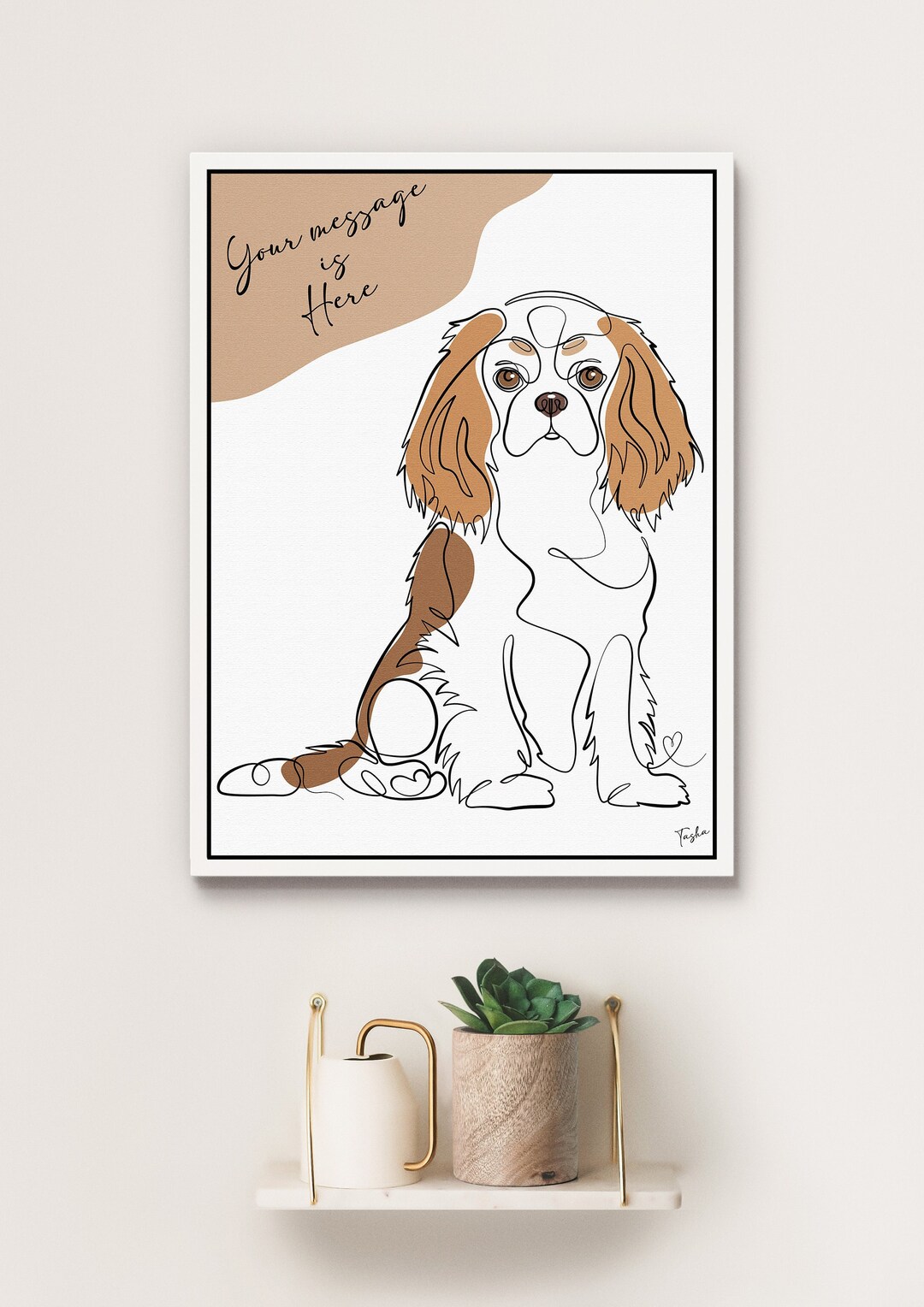 Cavalier King Charles Spaniel One Line Art Portrait Modern Minimalist ...
