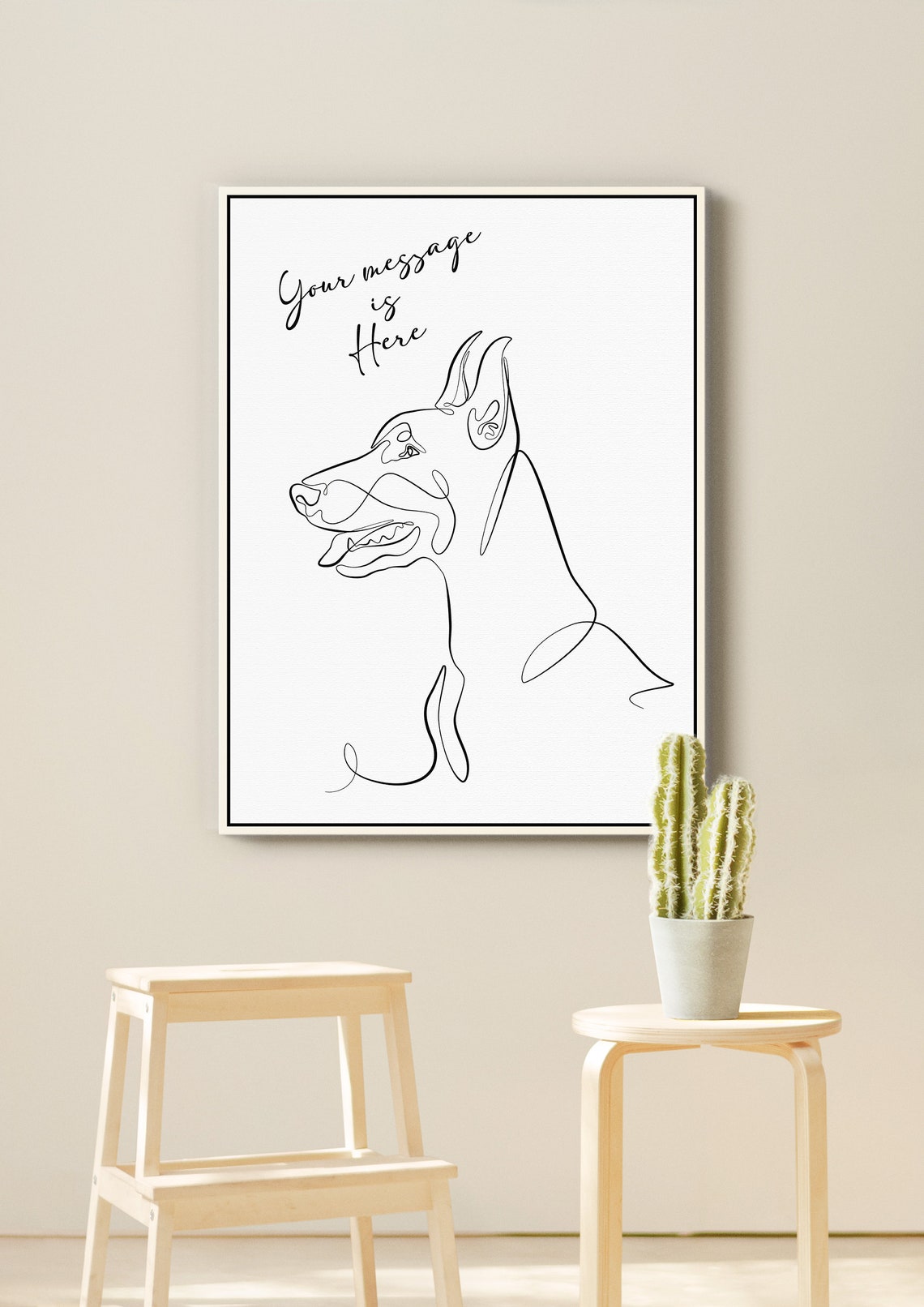 Doberman Line Art Portrait Digital Drawing Personalized Dog - Etsy