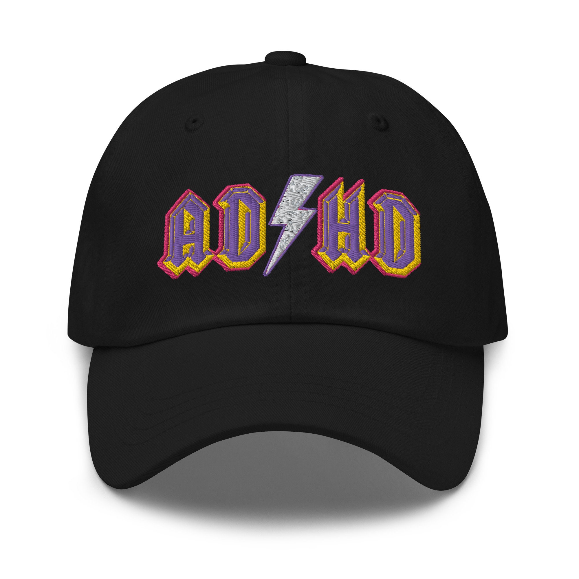 ADHD Ac/dc-style Stitched Dad Hat Pink/purple/gold Logo - Etsy