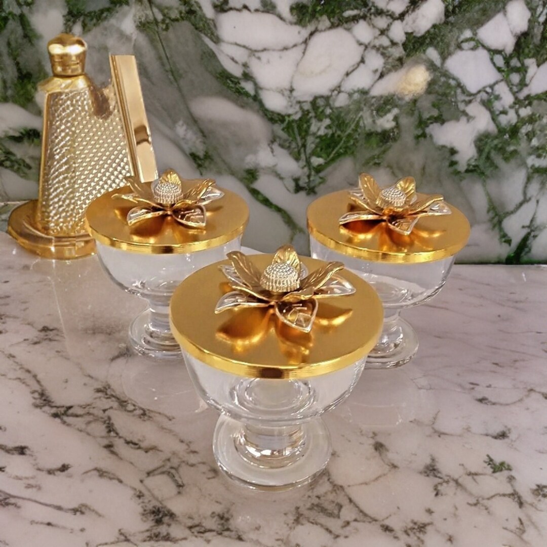 Flower Ornate Gold Kitchen Canister Set of 3glass Kitchen Jar - Etsy
