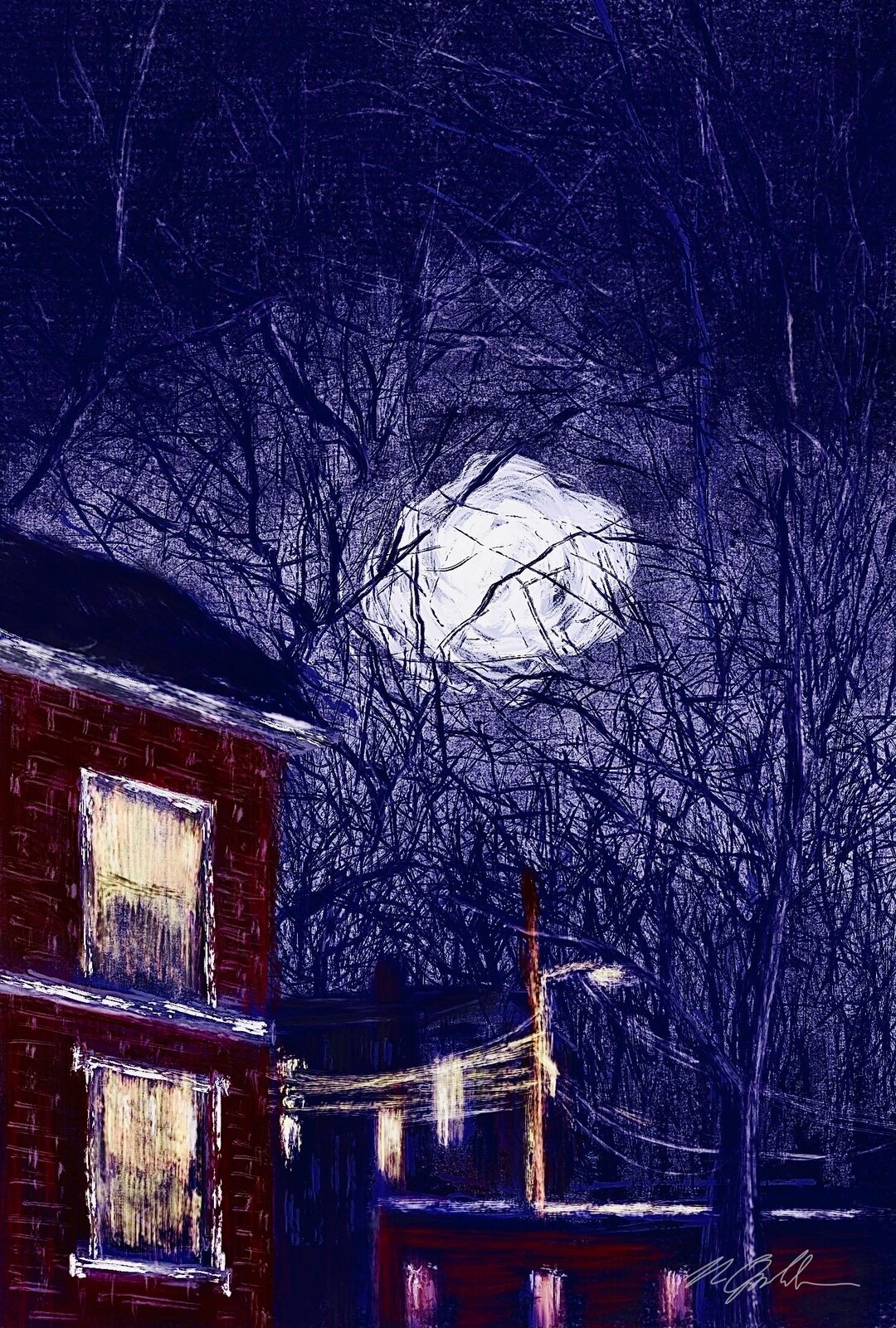 Neighborhood Night - Digital Art Print - Etsy