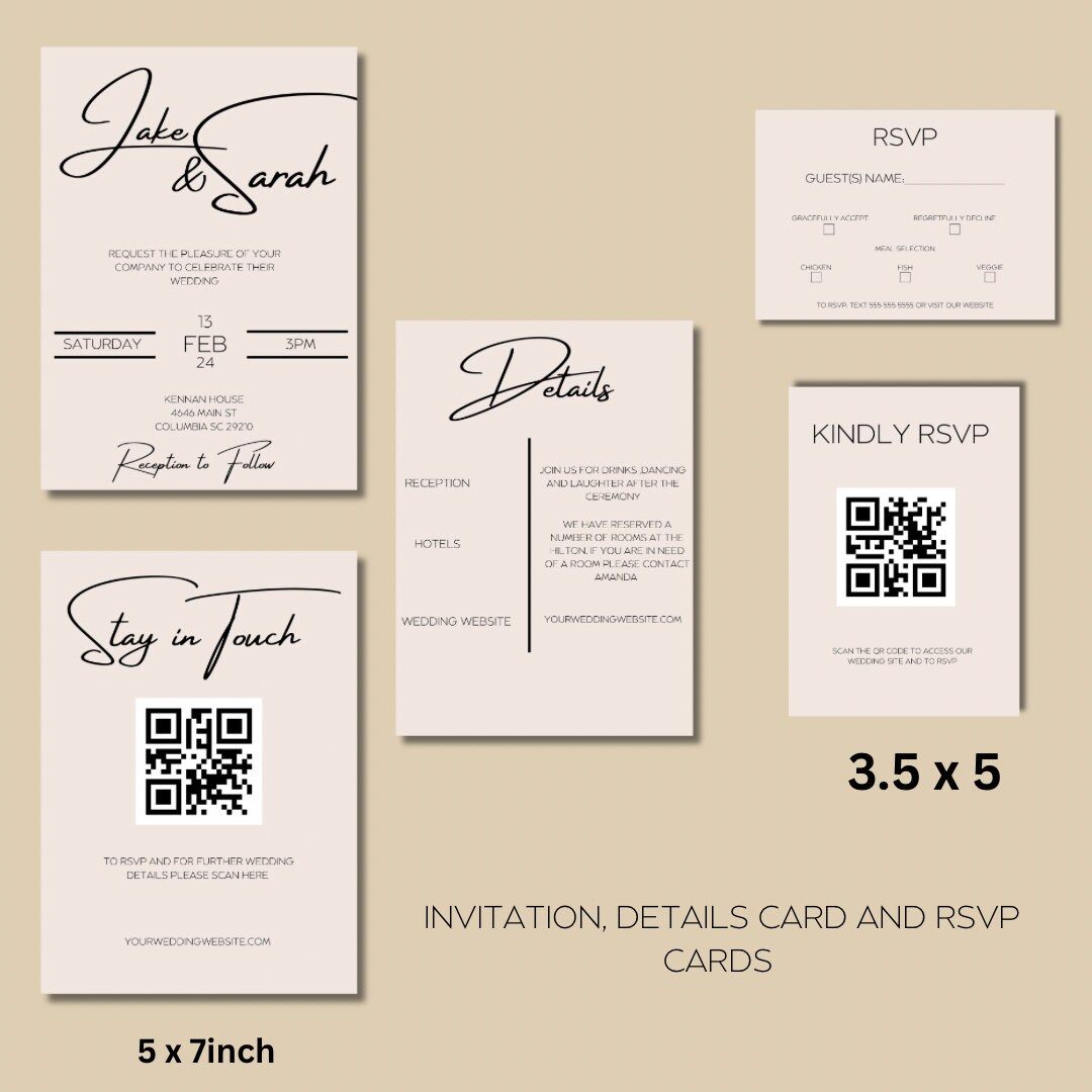 Minimal Wedding Invitation Template Canva, Minimalist Wedding Invite ...