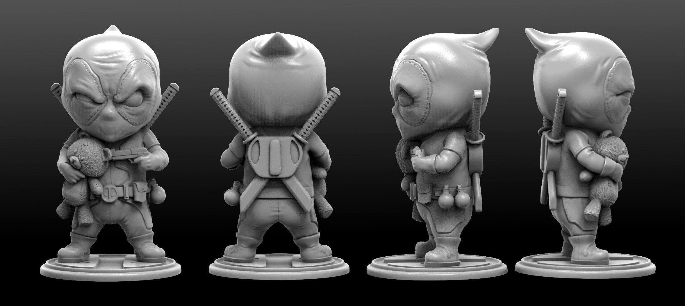Deadpool Chibi 3D Print STL File Figurine Model Kit Fan Art Unpainted ...