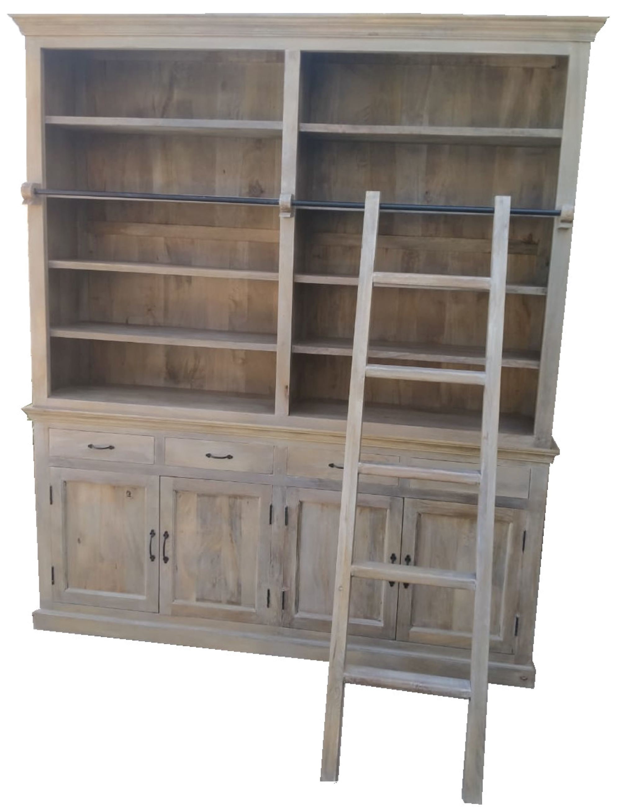Tall Library Bookcase Hutch Display Cabinet With Ladder Farmhouse 4 ...