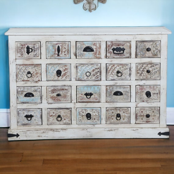 Shabby Chic Chest of 20 Drawers Cabinet Entryway Console Apothecary Storage Cabinet Etsy