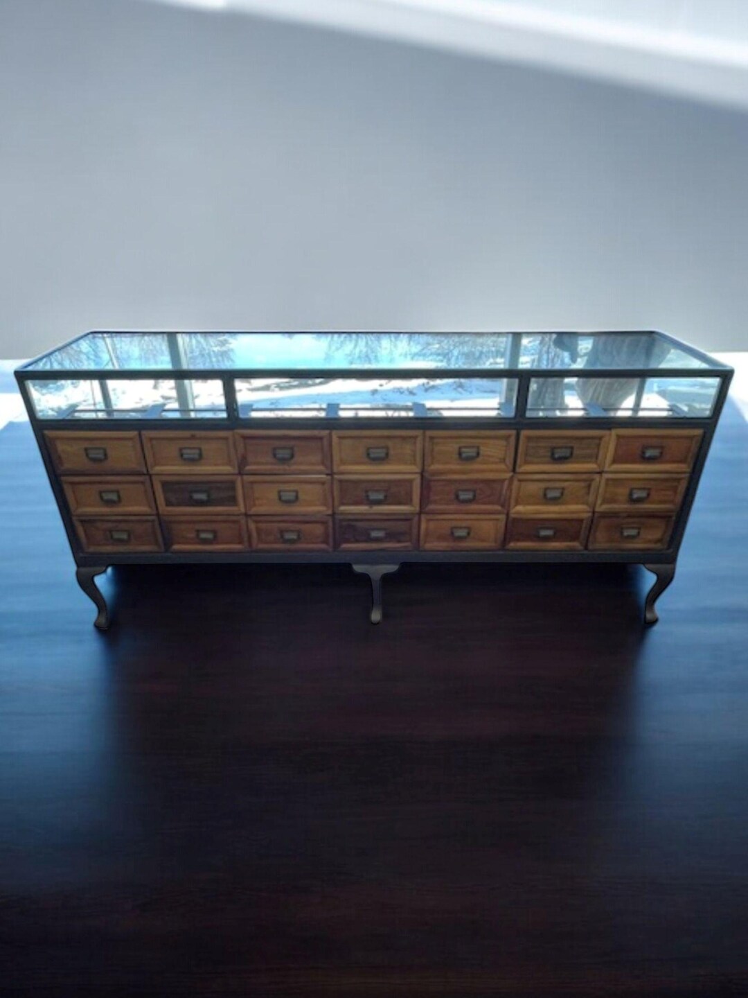 Industrial 21 Drawer Showcase Rustic Storage Display Cabinet Teak Metal ...