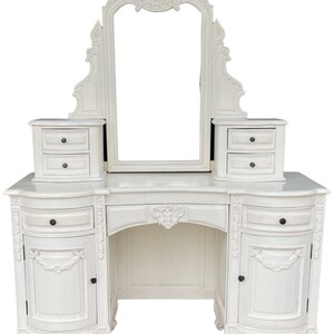 Hand Carved French Country Vanity Shabby Chic Mirrored Dressing Makeup ...