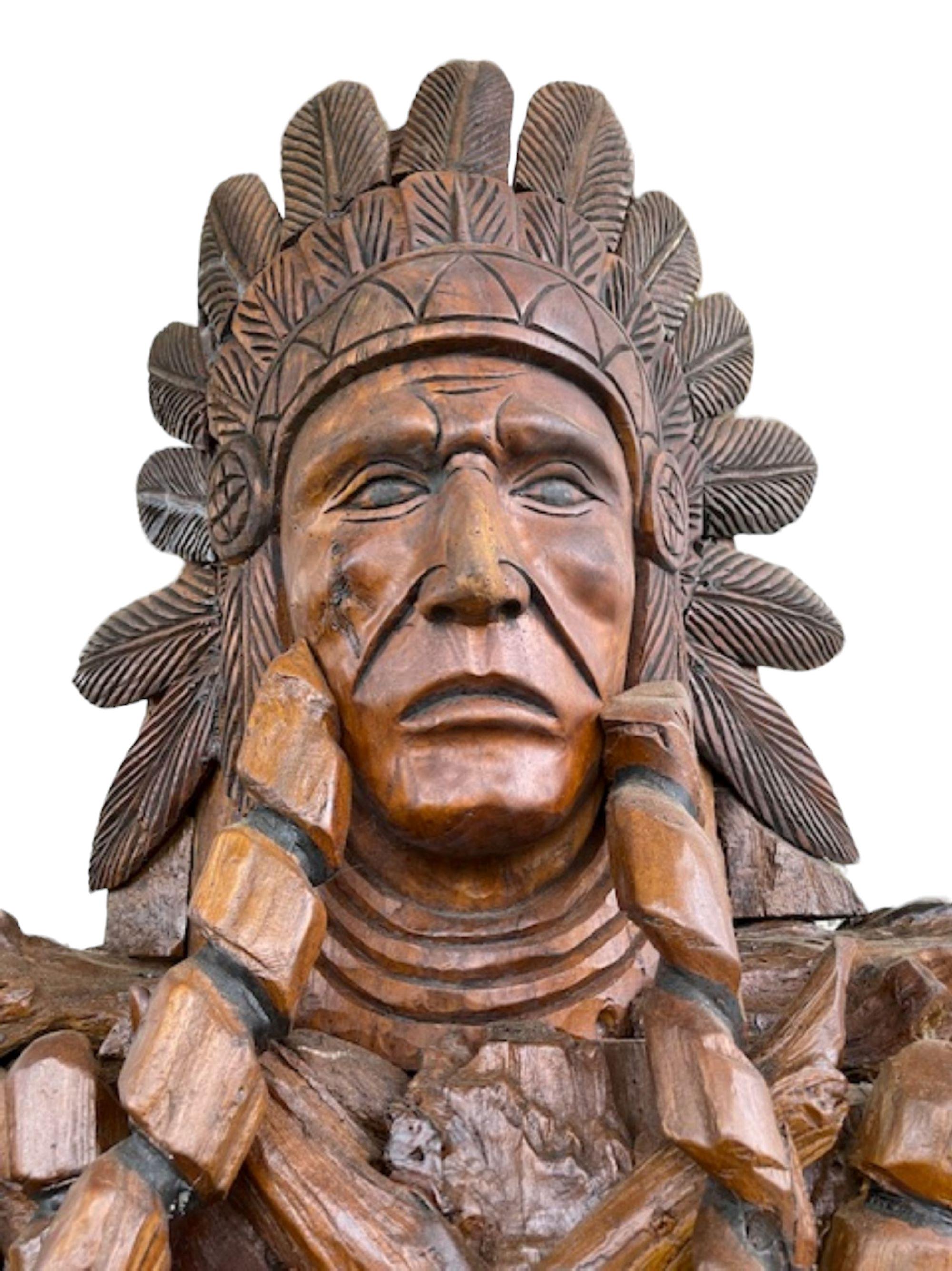 Hand Carved Teak Wood Native American Statue Large Art Sculpture ...