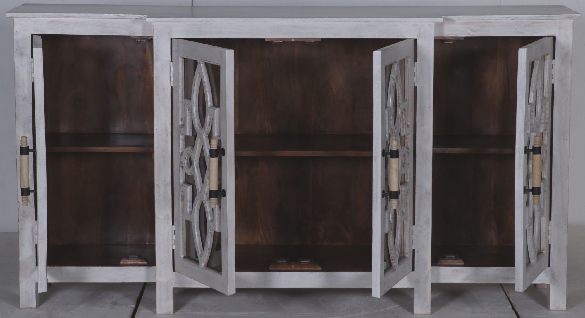 Coastal Hand Carved Solid Wood Glass Door Tall Entryway Credenza ...