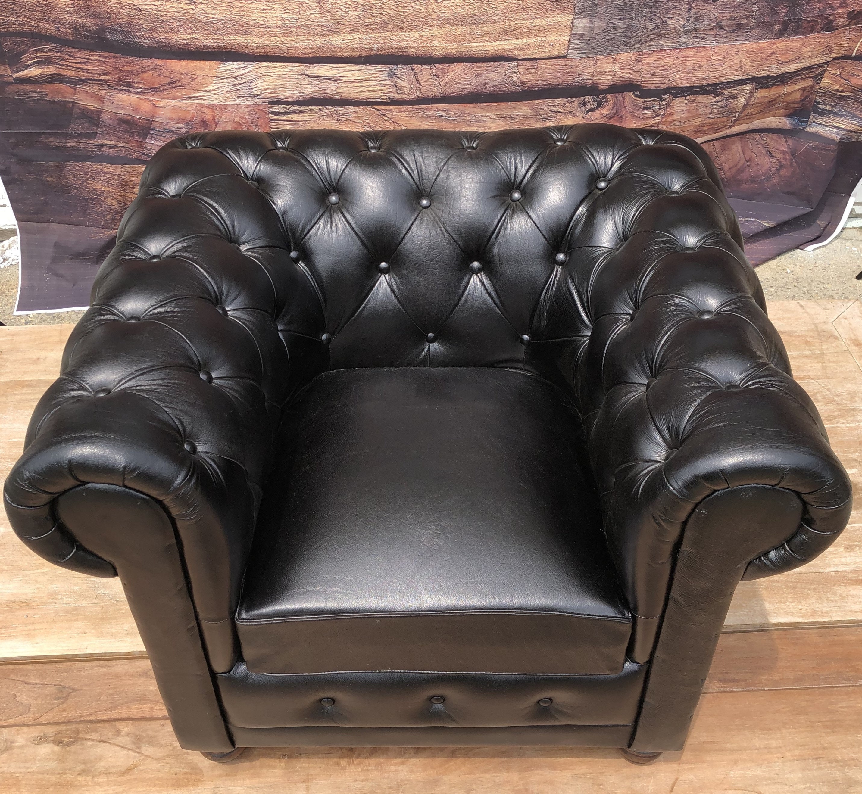 Chesterfield Tufted Black Leather Armchair Scroll Arms - Etsy