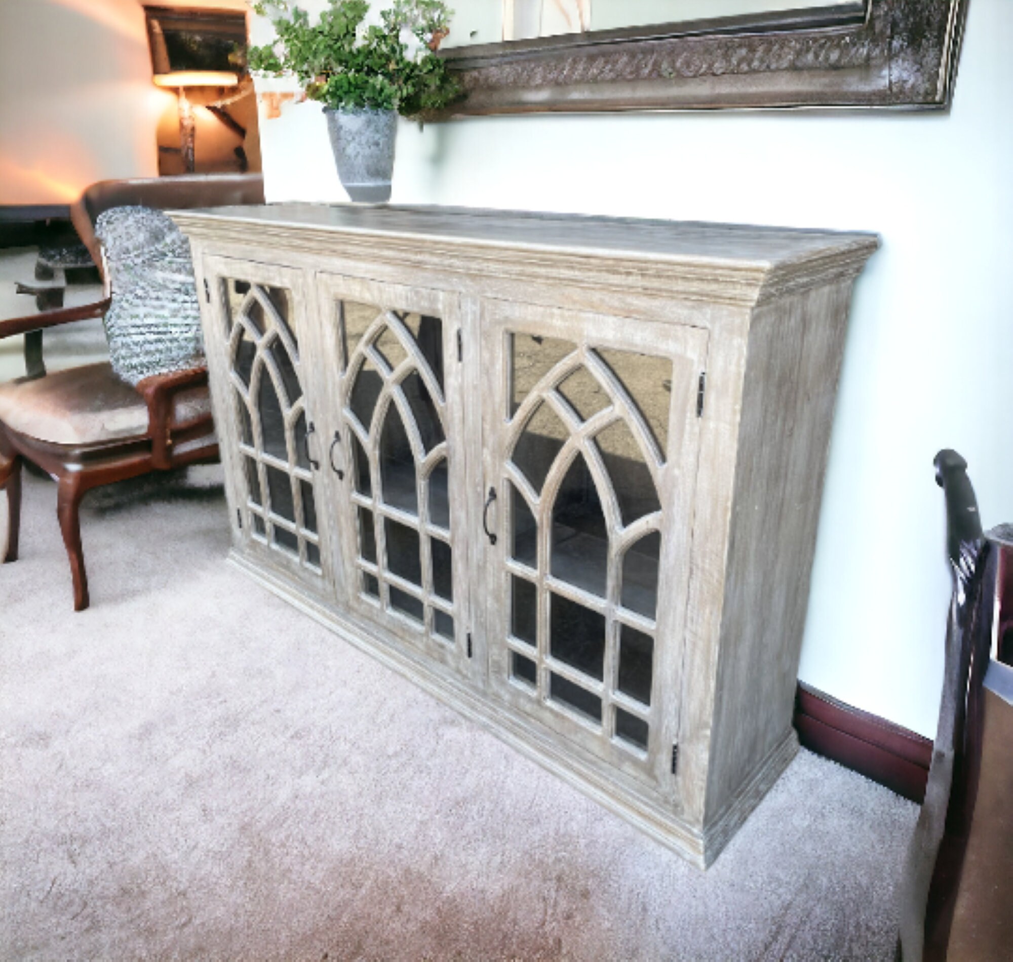 Cathedral Buffet Server Credenza Country French Display Mirrored ...