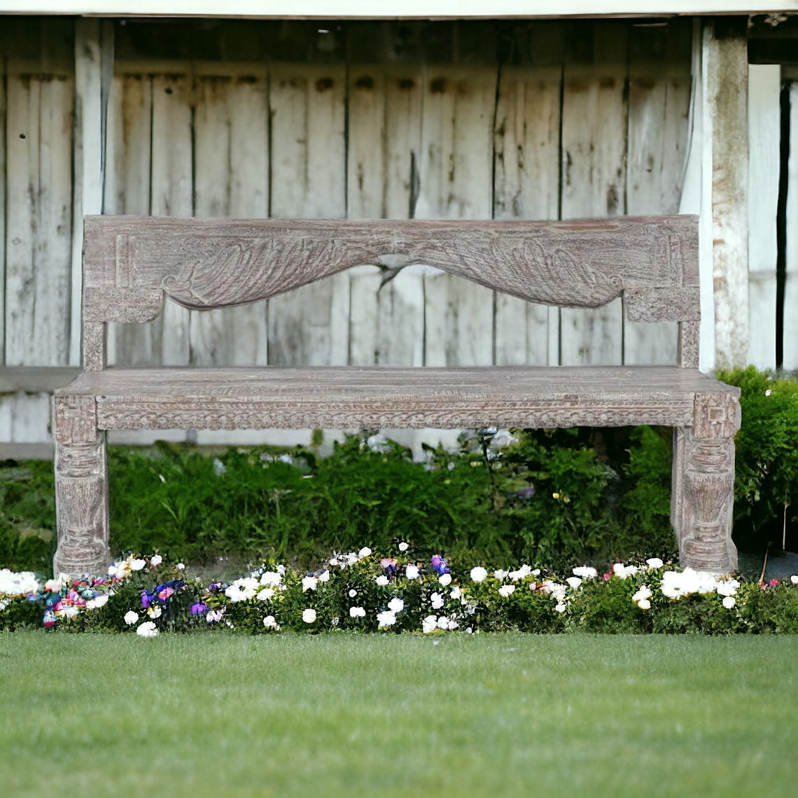 Hand Carved Wooden Garden Bench Seating - Etsy
