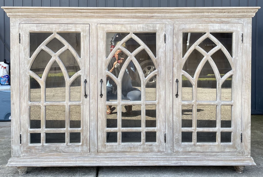 Cathedral Buffet Server Credenza Country French Display Mirrored ...