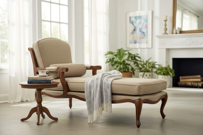 French Chaise Lounge Chair Full Body Arm Rest High Back Handcrafted ...