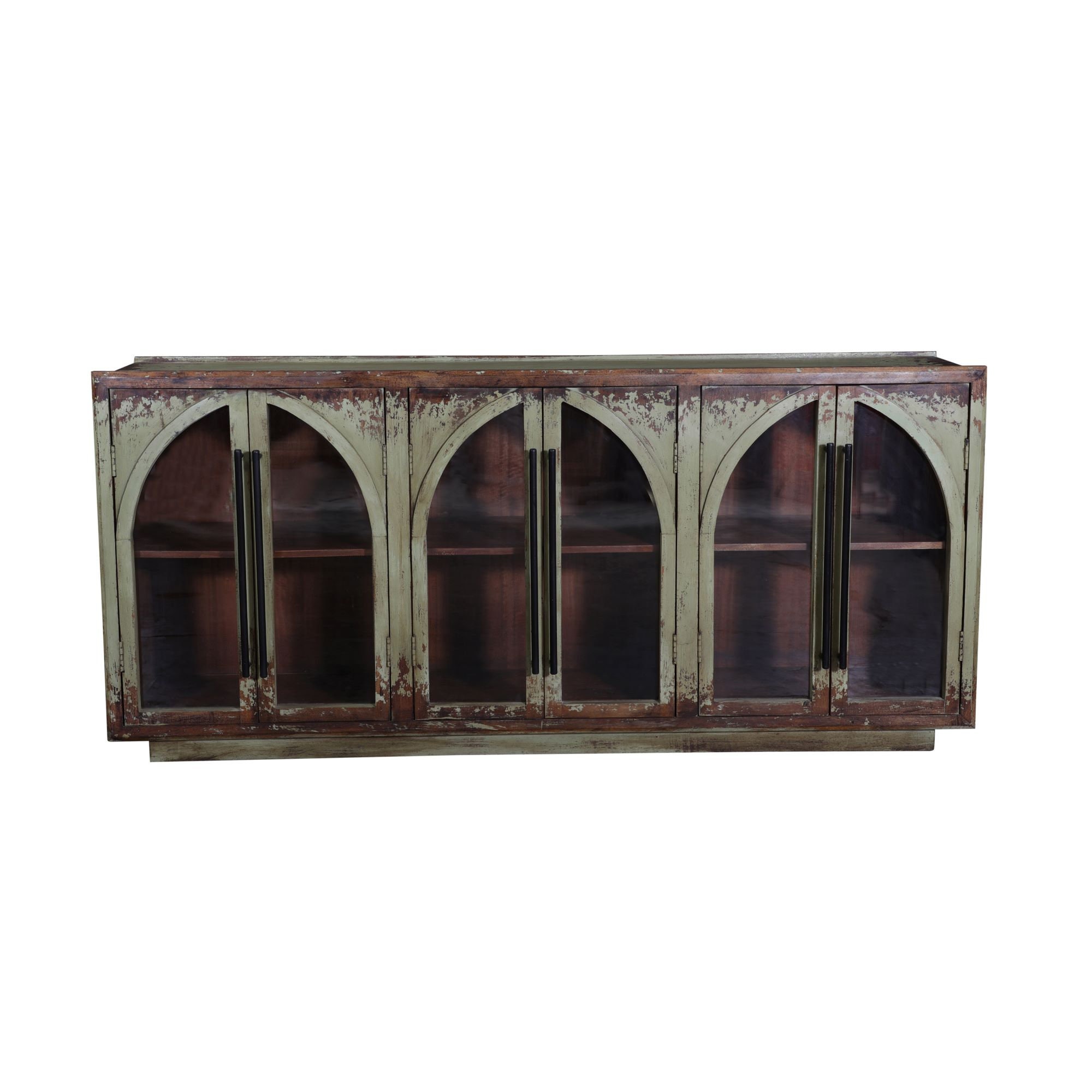 Midcentury Modern Distressed 6 Door Cathedral Sideboard Buffet Server ...
