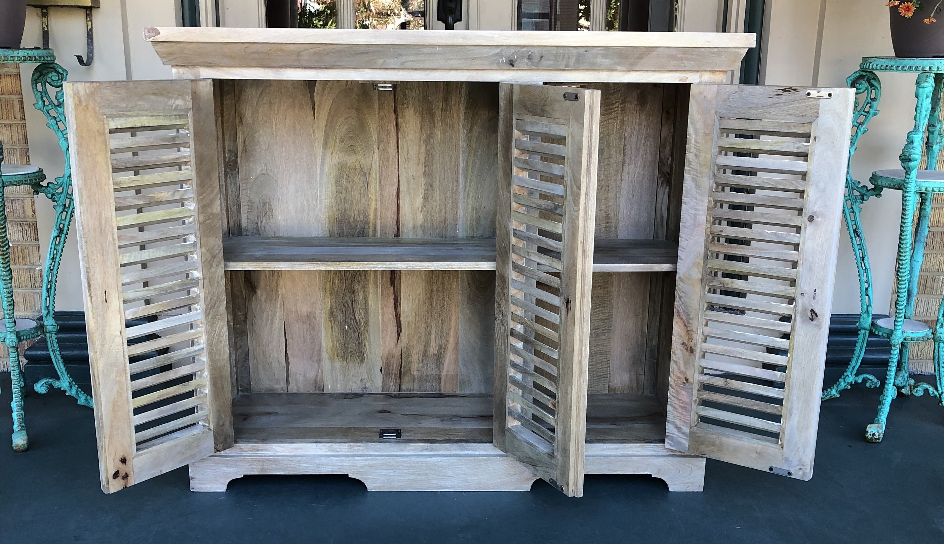 Farmhouse Country 3 Door Shutter Linen Kitchen Storage Cabinet Media ...