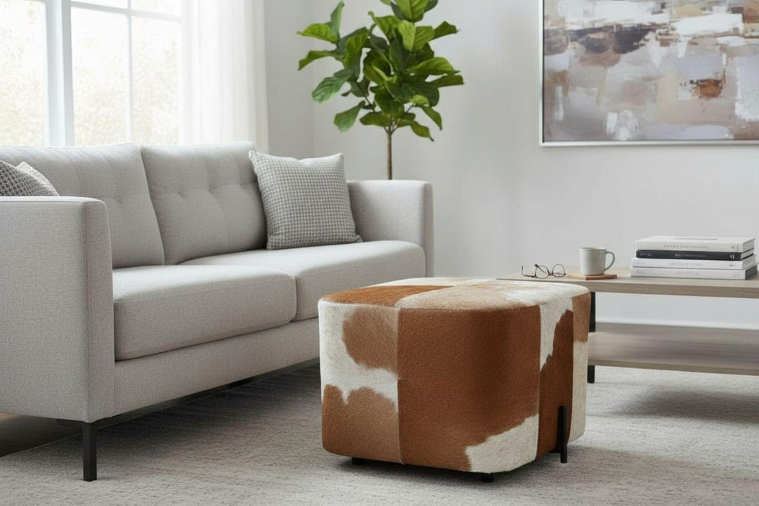 Genuine Cowhide Low Ottoman Stool Poufs Southwestern Footstool Brown - Etsy