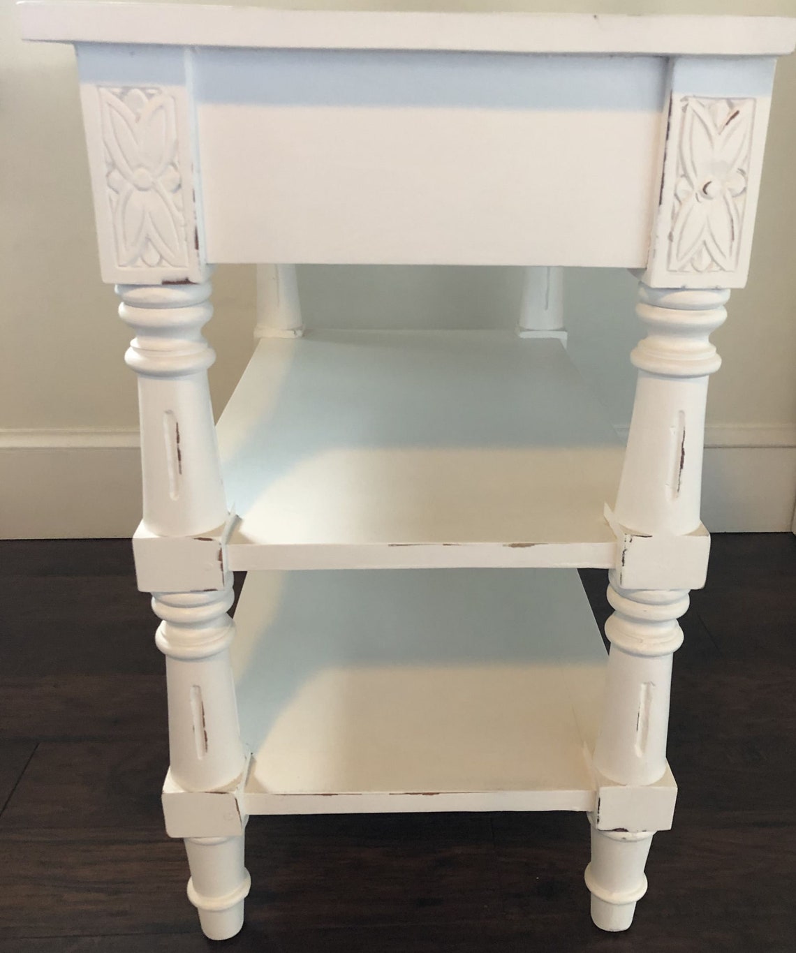 French Country White Side Table Hand-carved Accent End Table With Open ...