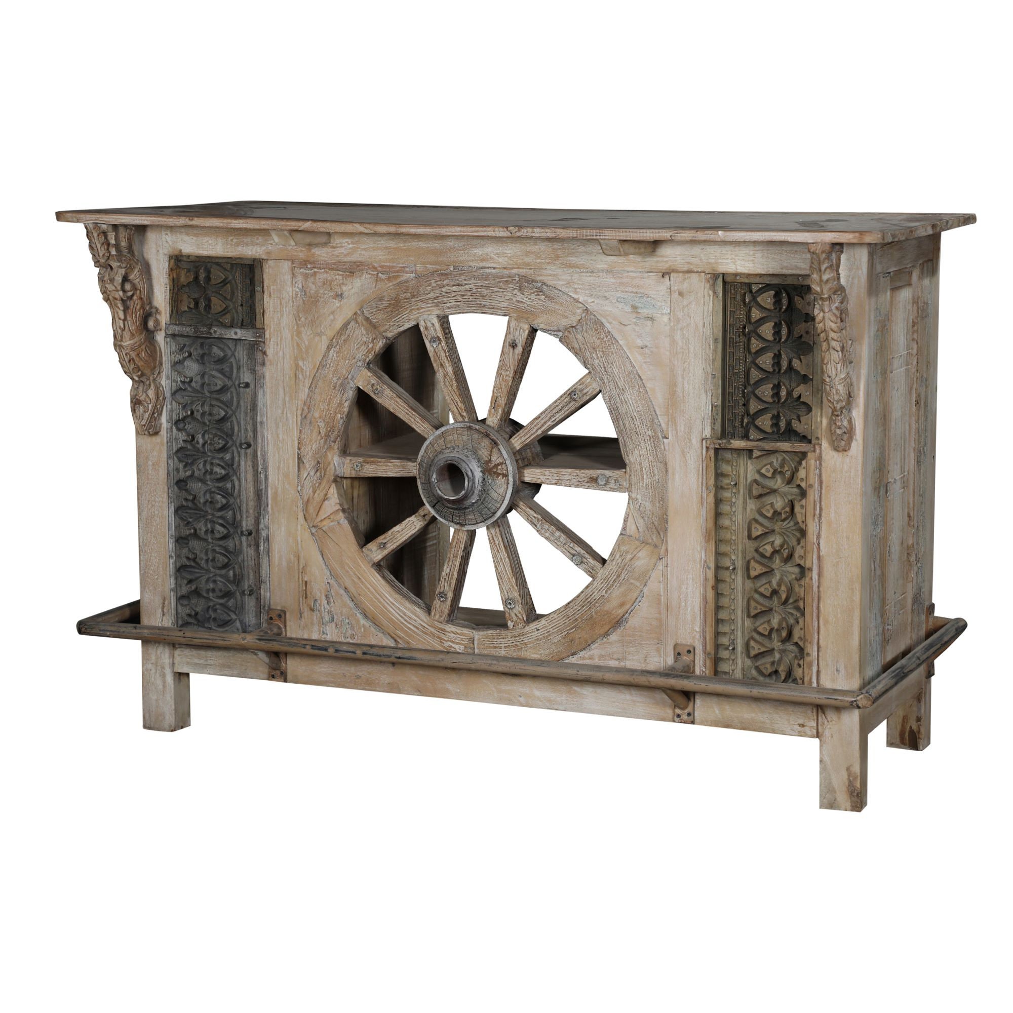 Southwestern Wooden Wagon Wheel Wine/coffee Bar Cart Distressed ...