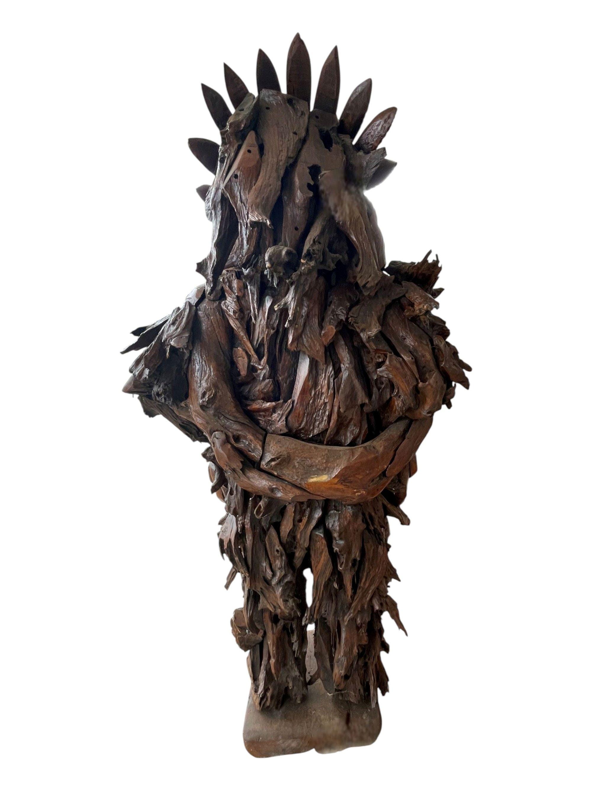 Hand Carved Teak Wood Native American Statue Large Art Sculpture ...