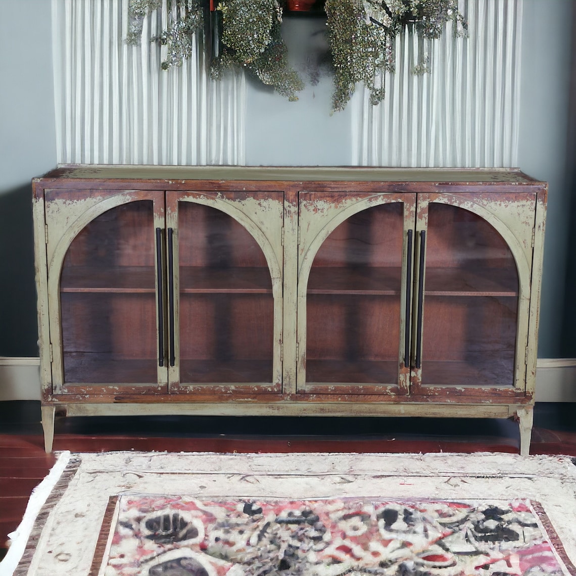 Midcentury Modern Arched Sideboard Buffet Server Credenza Distressed ...
