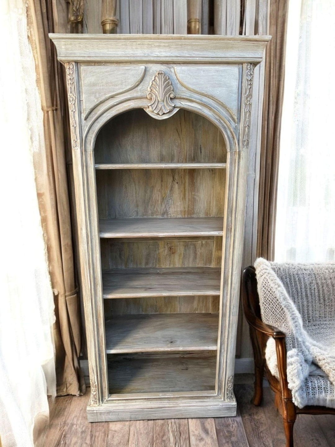 Farmhouse Open Shelf Display Linen Kitchen Library Coastal Rustic ...