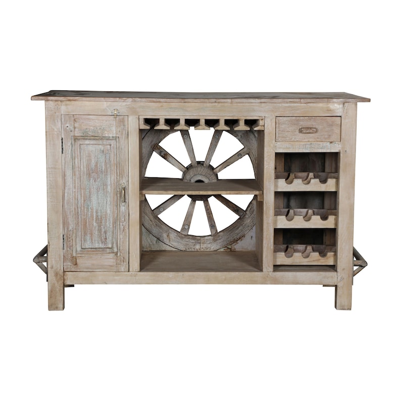 Southwestern Wooden Wagon Wheel Wine/coffee Bar Cart Distressed ...