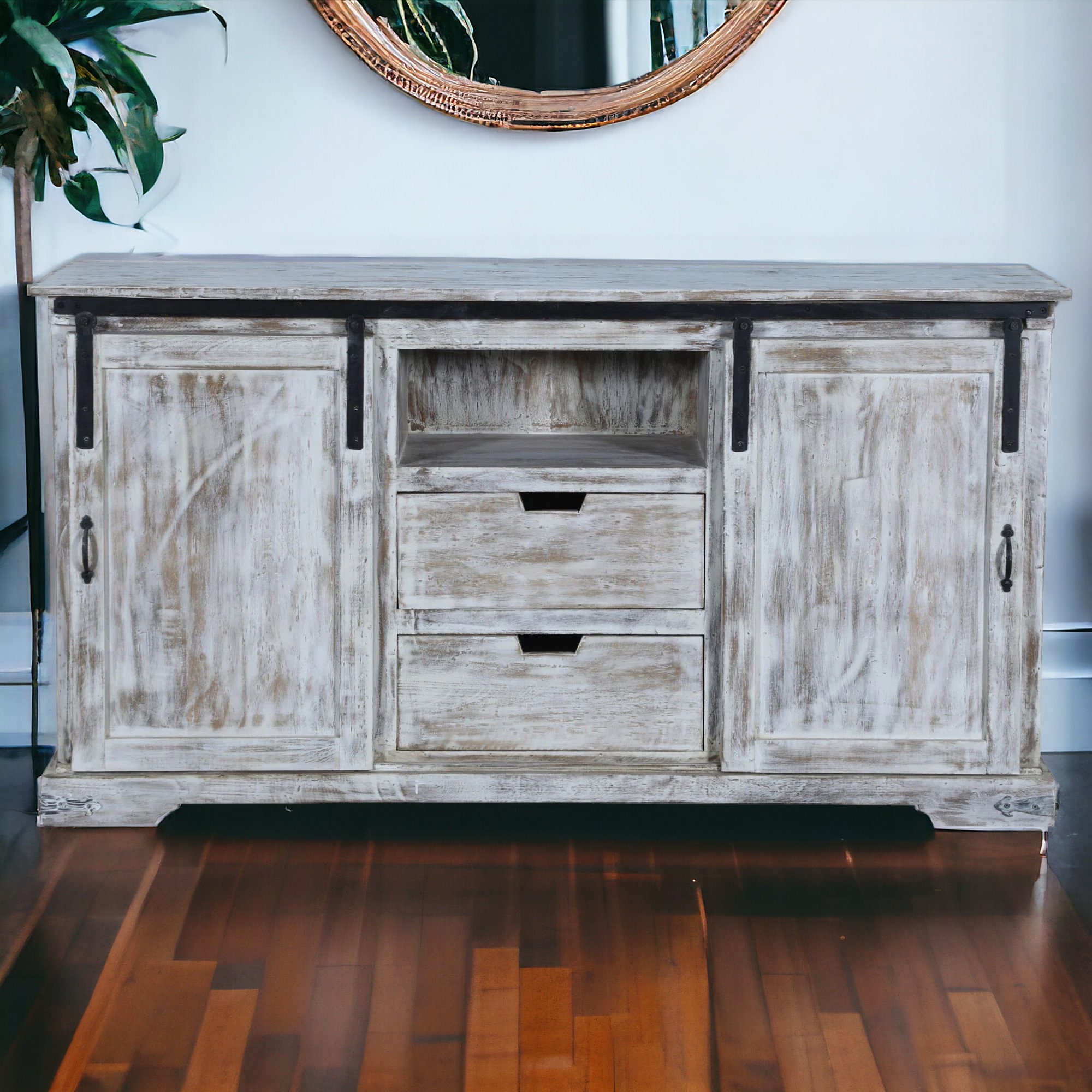 Farmhouse Media Entertainment Sideboard Buffet Server Shabby Chic ...