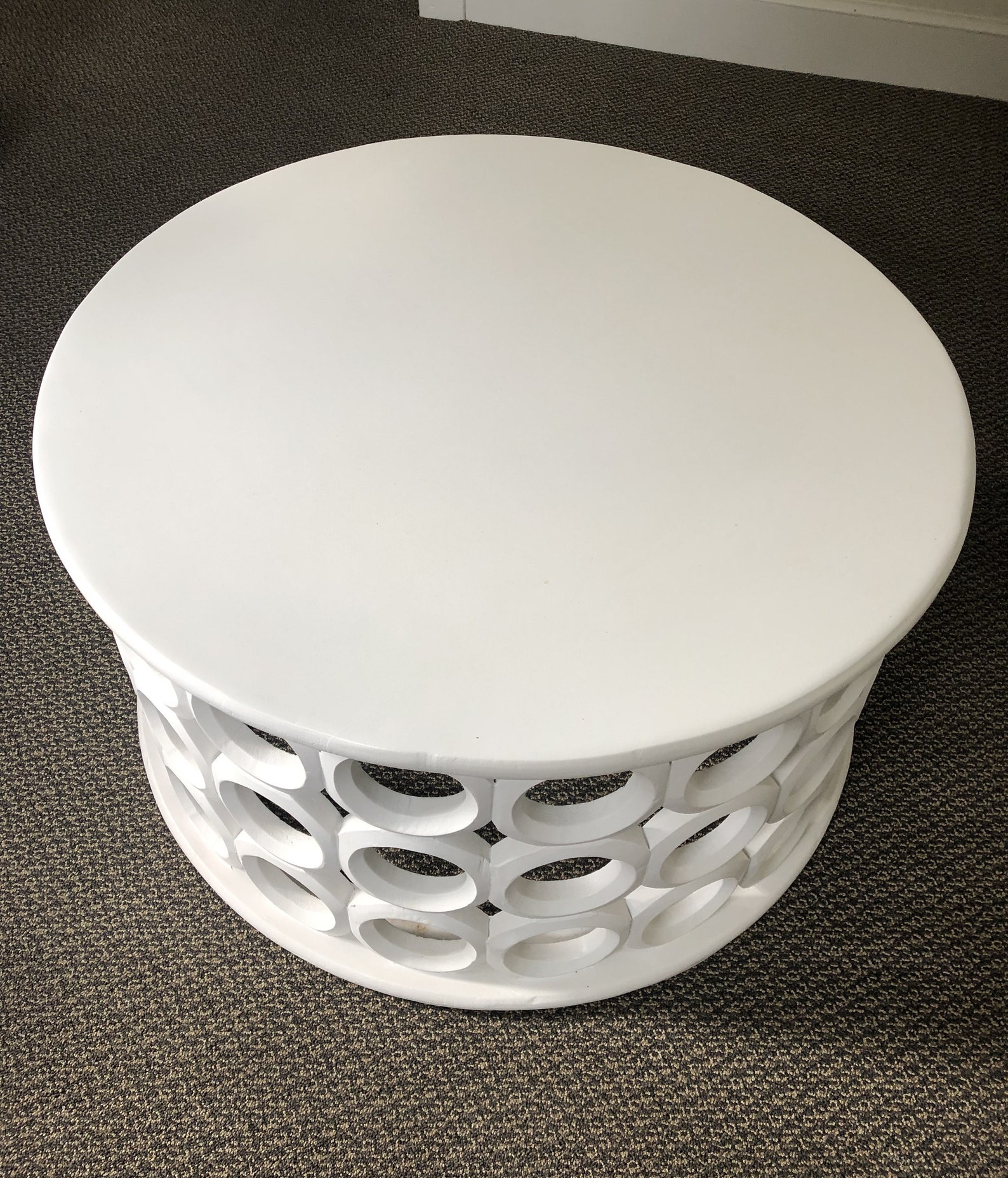 Contemporary Solid Wood Round White Coffee Table Shabby Chic Primitive ...