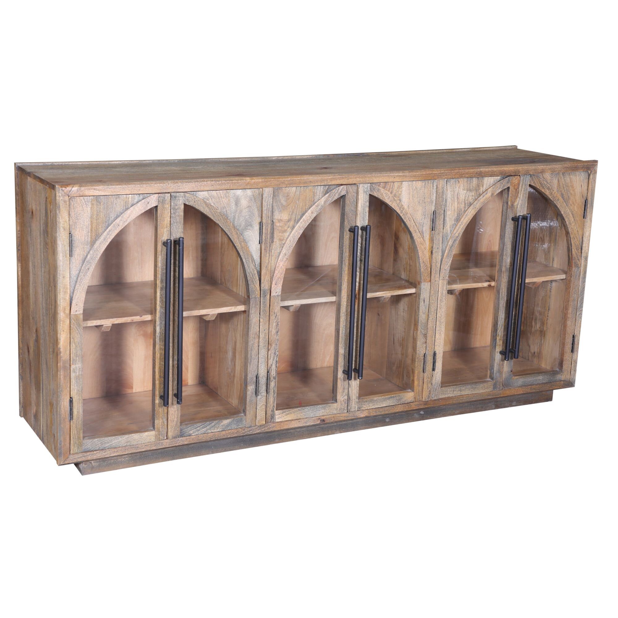 Midcentury 6 Door Cathedral Distressed Sideboard Credenza Buffet Server ...