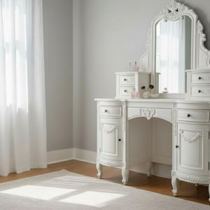 Hand Carved French Country Vanity Shabby Chic Mirrored Dressing Makeup ...
