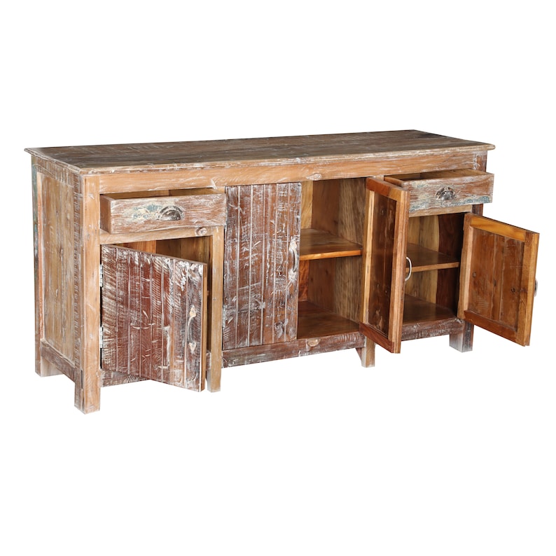 Rustic Distressed Wood Sideboard 4 Door 2 Drawer Buffet Credenza ...