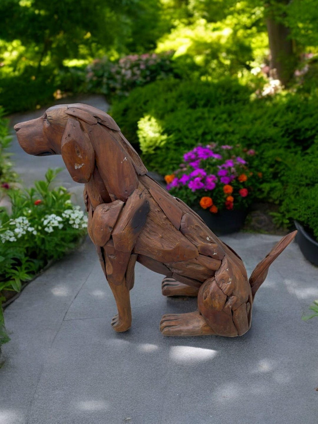 Hand Carved Teak Wood Dog Sculpture: Modern Art, Indoor/outdoor Decor ...