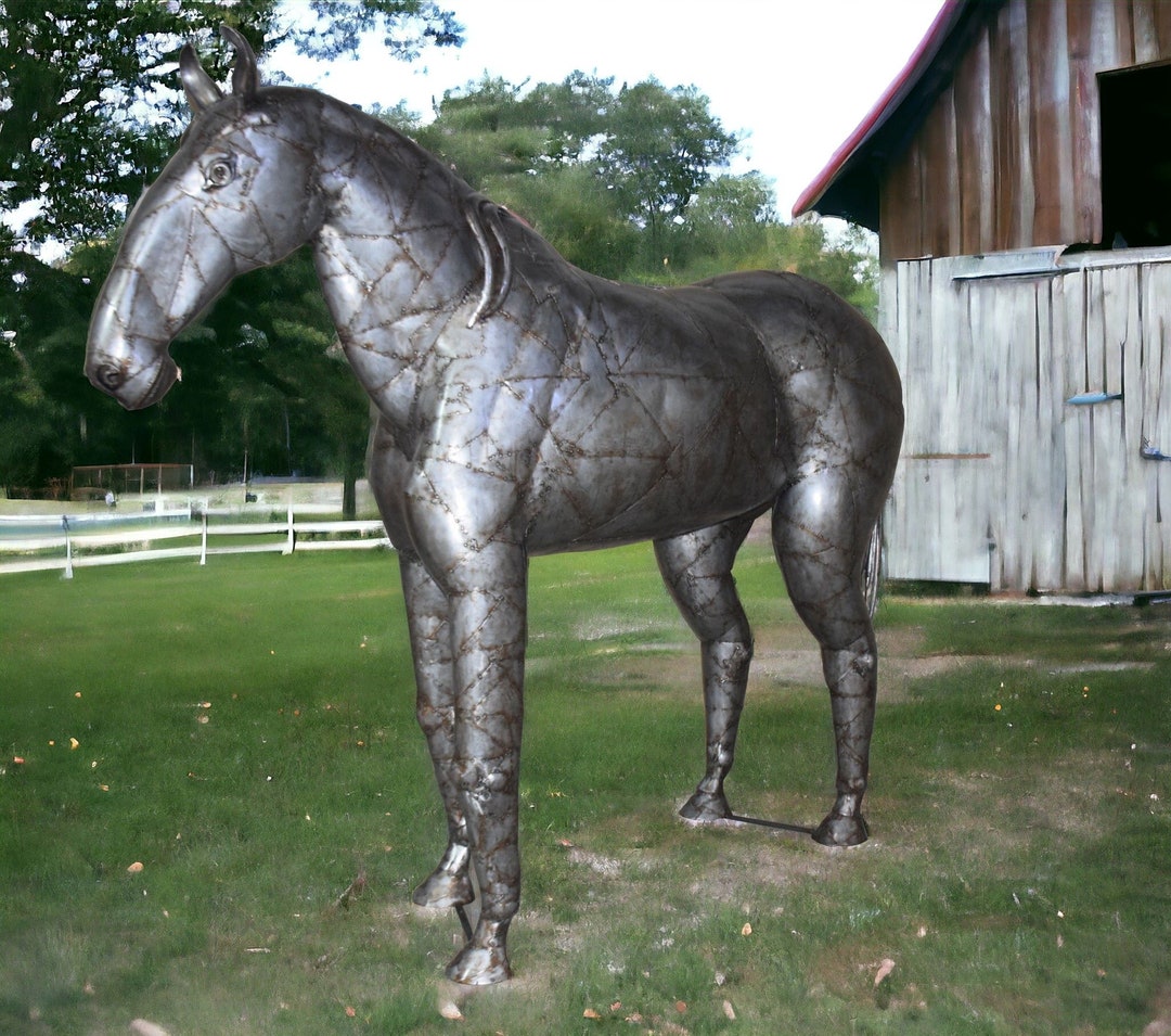 Life Size Standing Industrial Horse Statue Yard Decor Iron Modern ...
