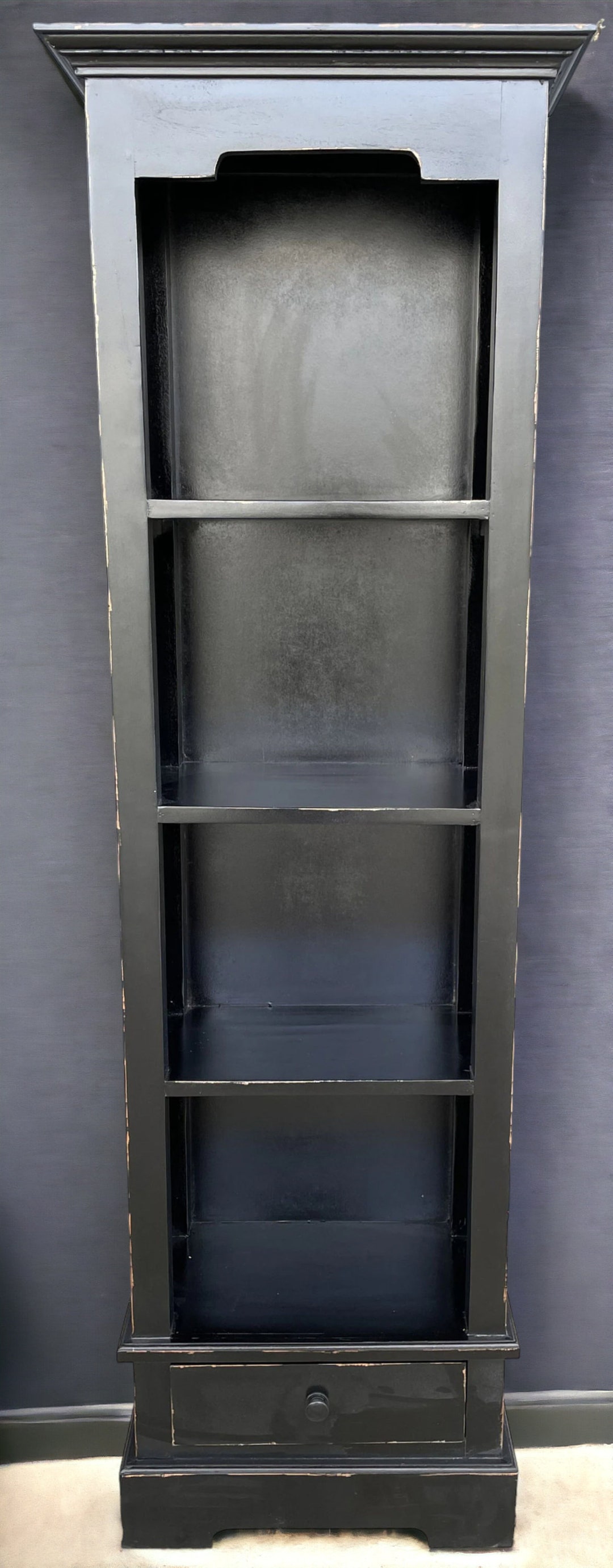 Tall Open Shelf Addison 1 Drawer Narrow Bookcase Modern Black Linen ...