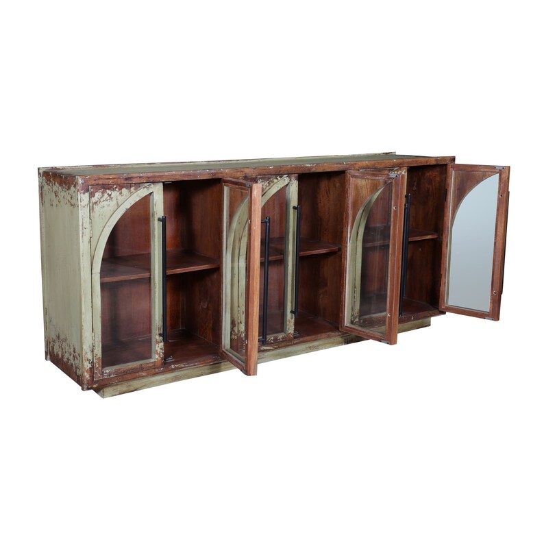 Midcentury Modern Distressed 6 Door Cathedral Sideboard Buffet Server ...