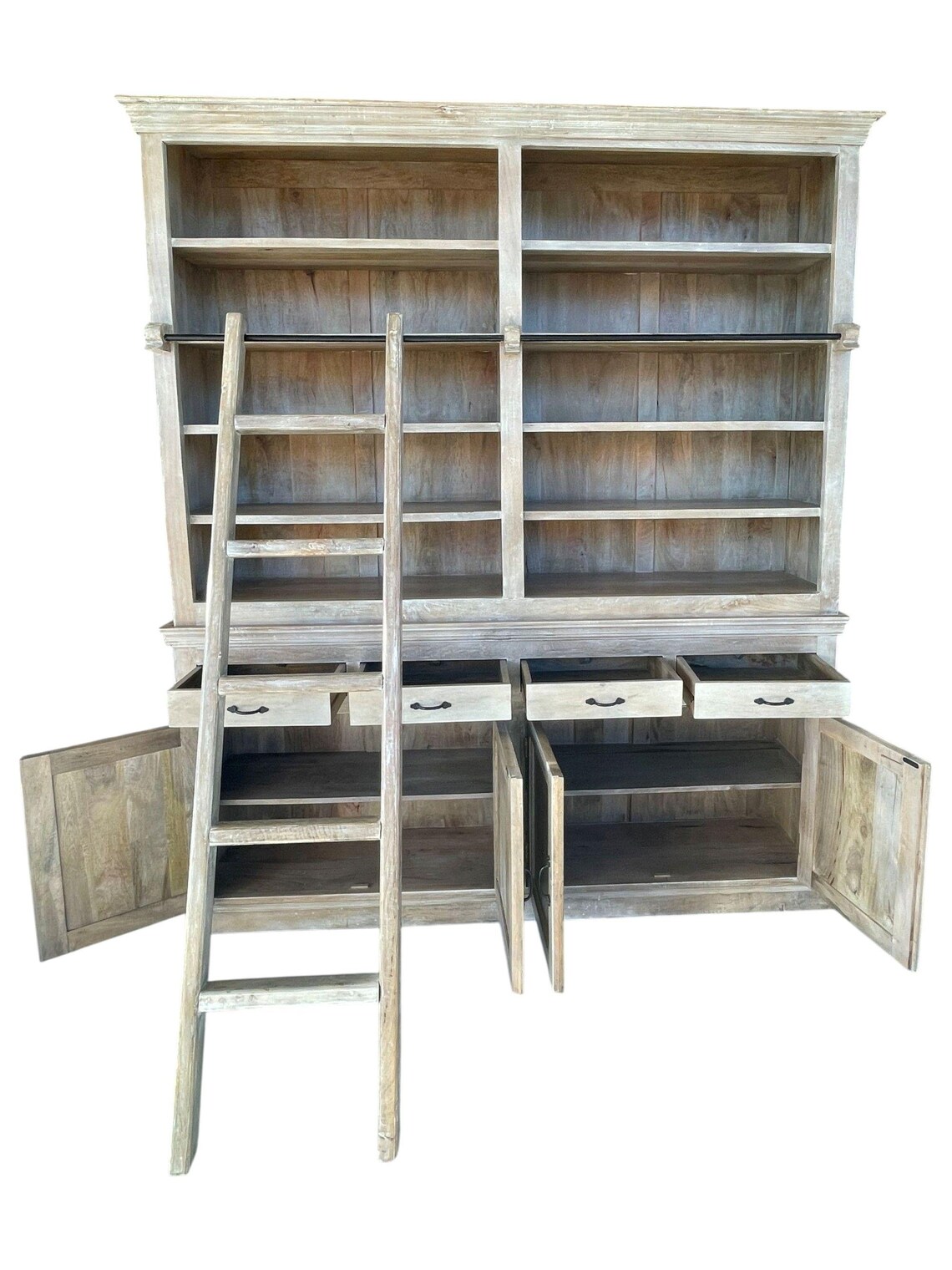 Tall Library Bookcase Hutch Display Cabinet With Ladder Farmhouse 4 ...