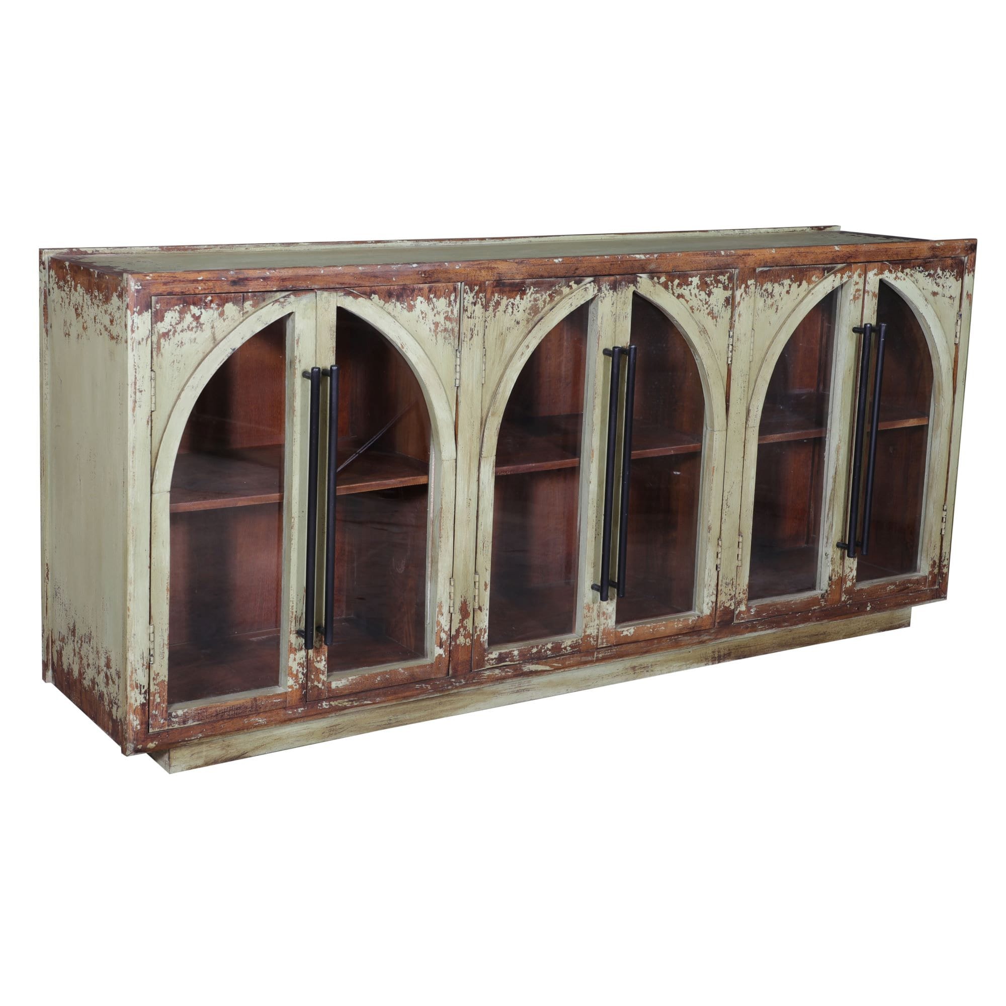 Midcentury Modern Distressed 6 Door Cathedral Sideboard Buffet Server ...
