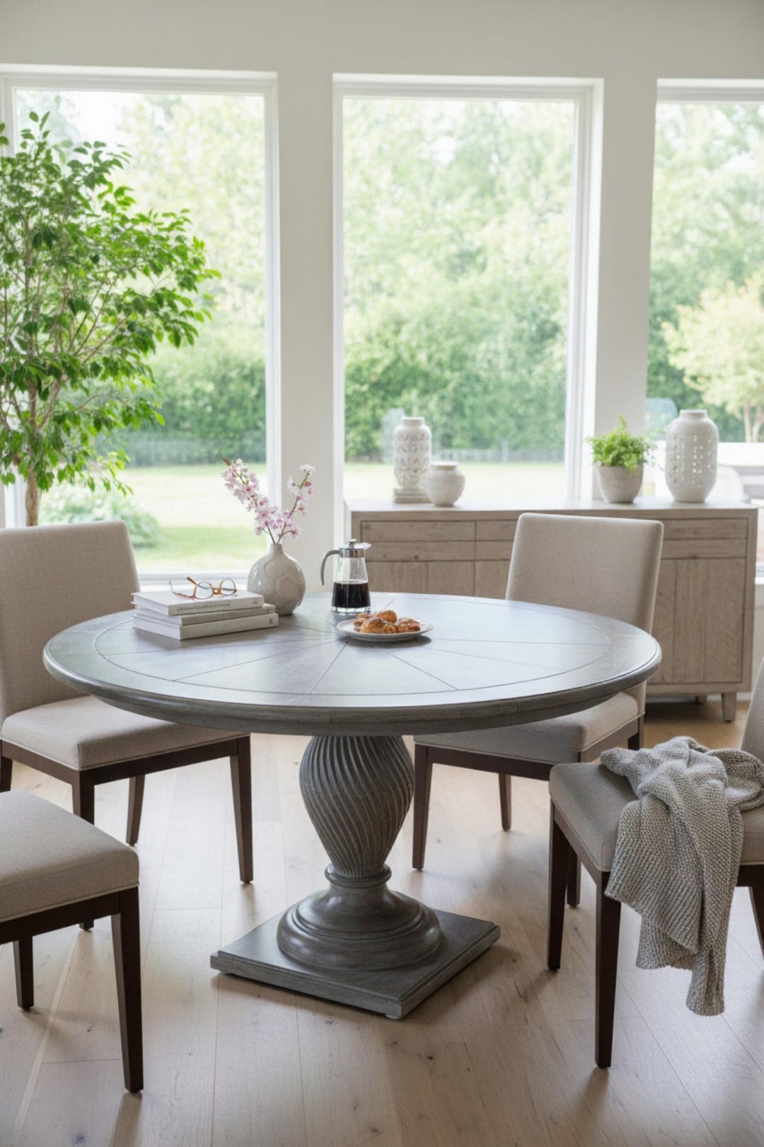 Farmhouse Round Pedestal Kitchen Dining Table Solid Wood Hand Carved - Etsy